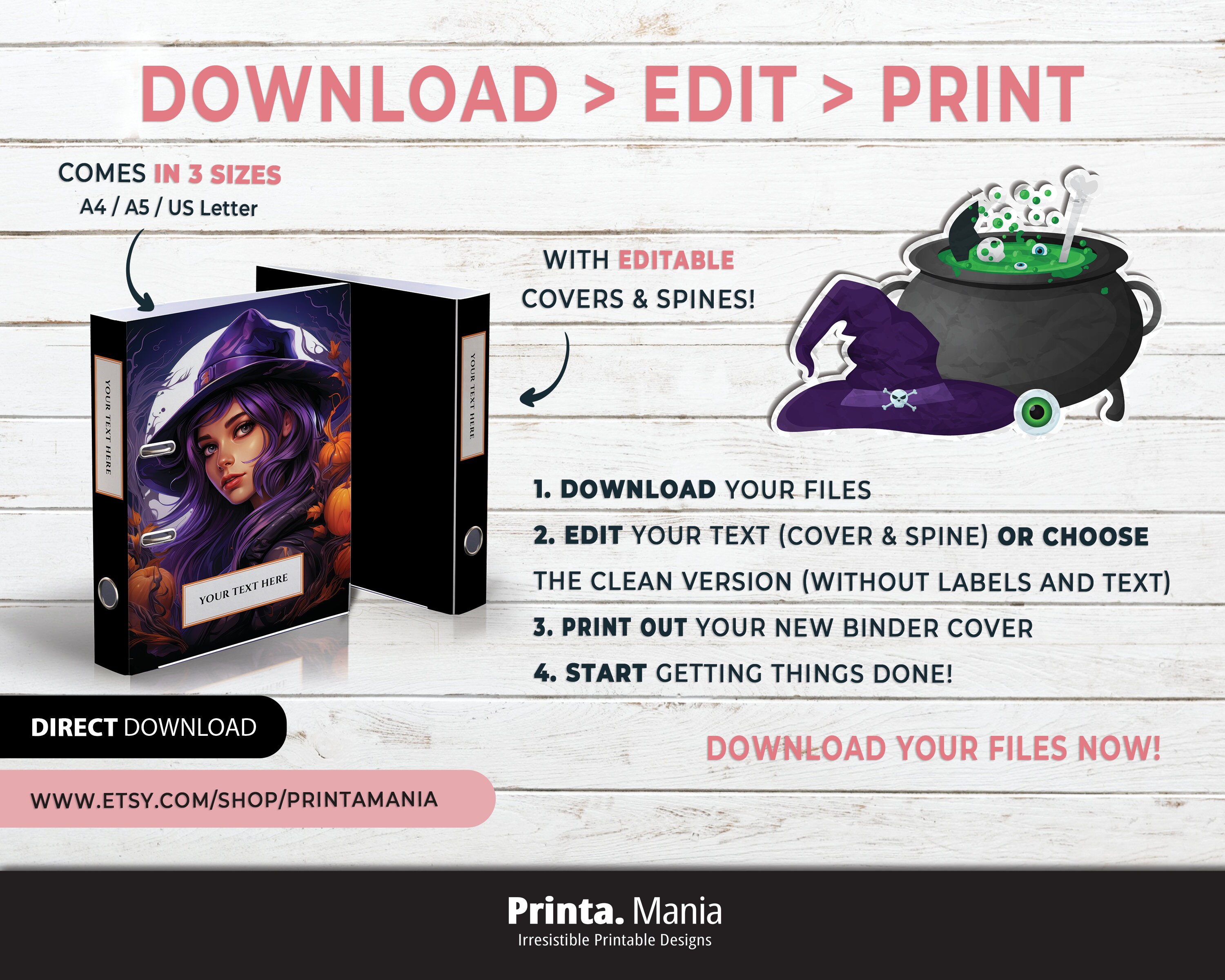 Halloween Witch Printable Binder Editable Cover & Spines 3 - Etsy