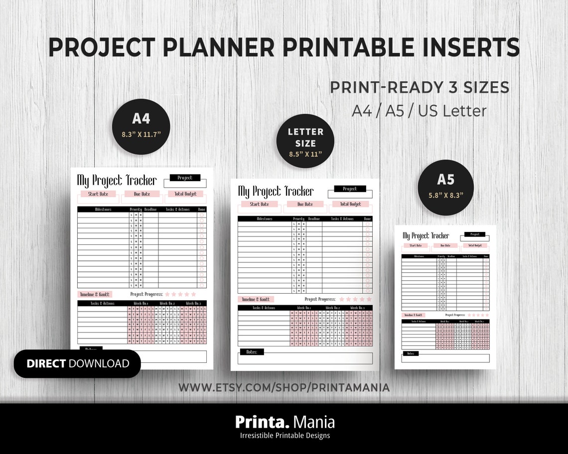 Project Planner Printable A4, A5, US Letter Project Tracker, Business ...