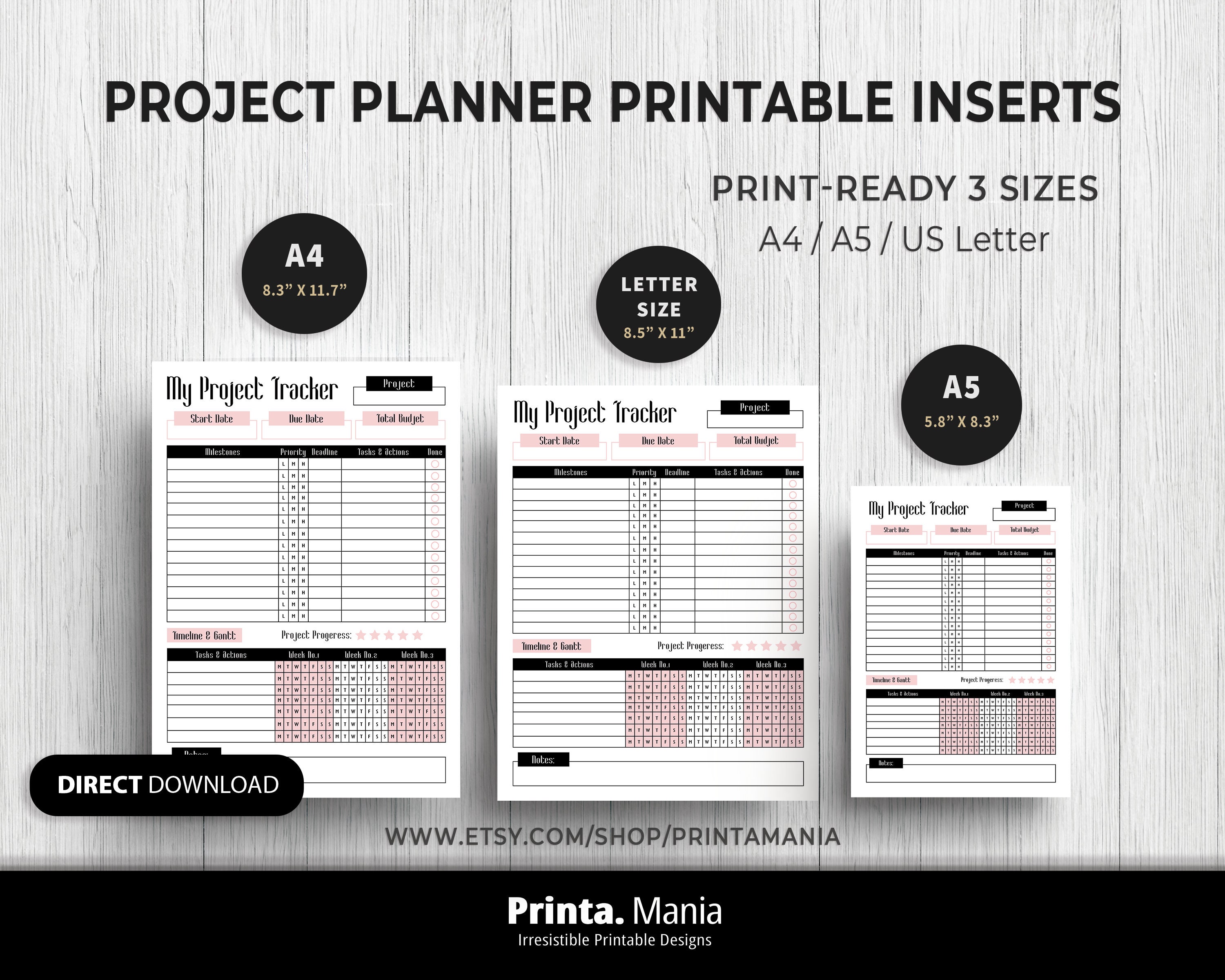 Project Planner Printable A4, A5, US Letter Project Tracker, Business ...