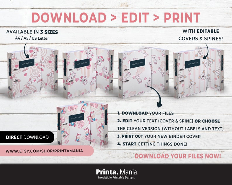 Personalized Printable Binder Covers & Spines Editable Covers Spines 5 ...