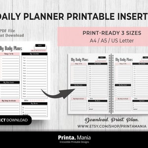 Daily Planner Printable A4, A5, US Letter Business Planner, Daily ...