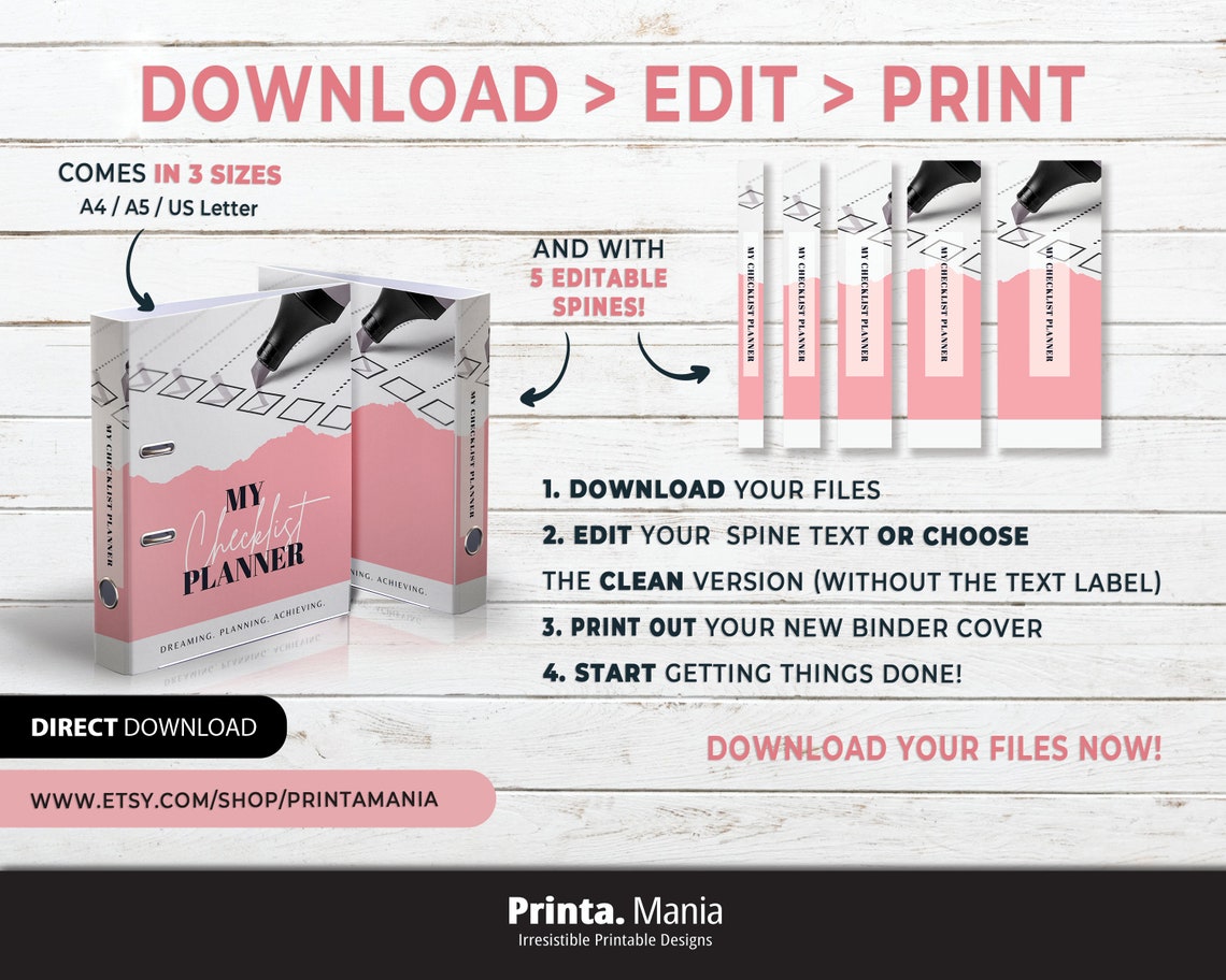 Checklist Binder Printable Cover Task Planner Cover 3 - Etsy