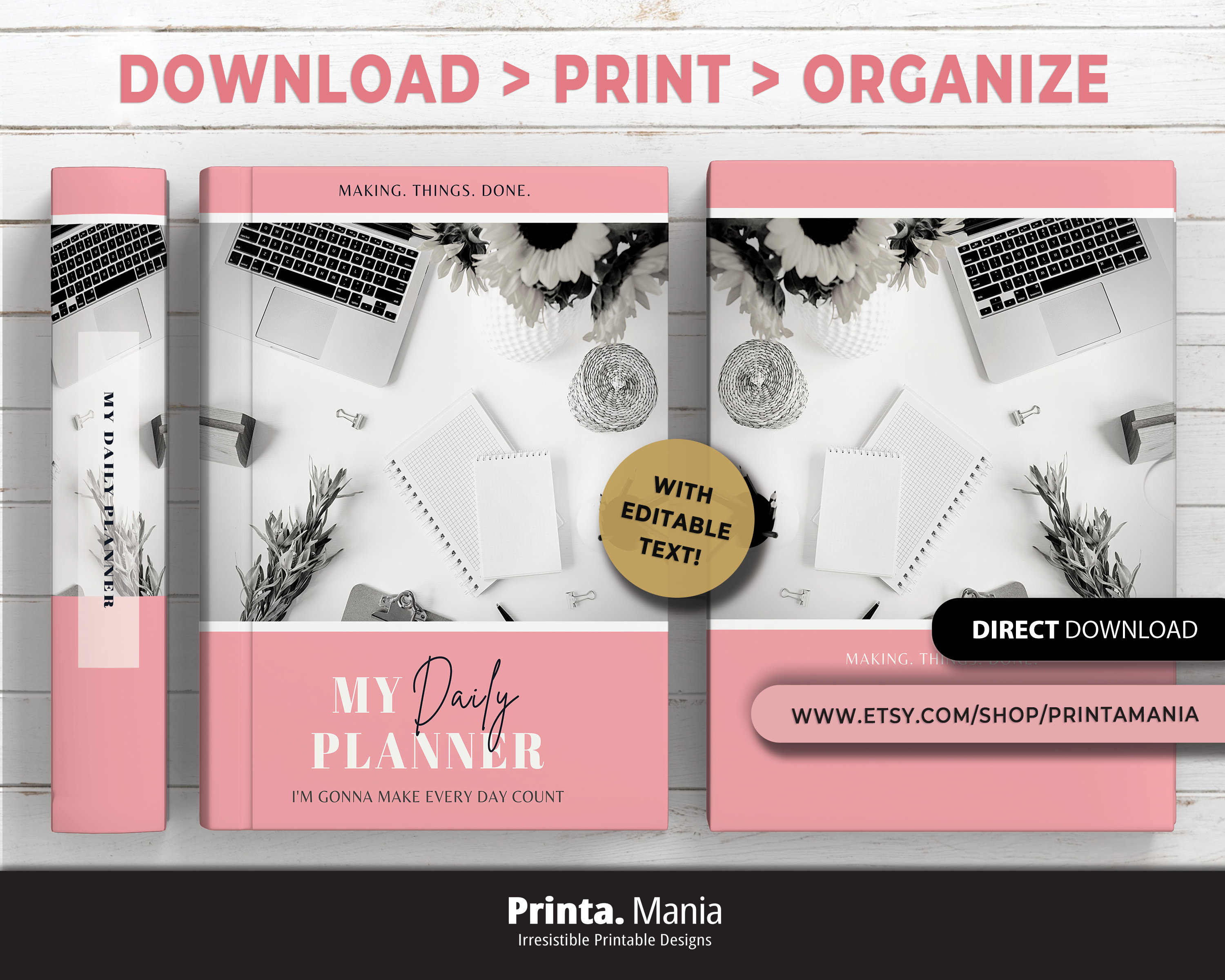 Daily Binder Printable Cover Daily Planner Cover 3 Sizes, 5 Editable ...