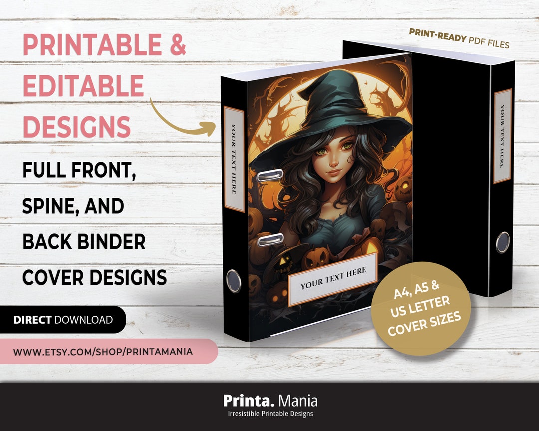 Halloween Witch Printable Binder Editable Cover & Spines 3 Sizes, 5 ...