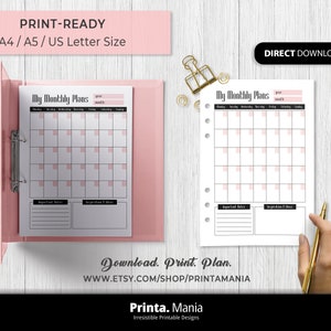 Monthly Planner Printable| A4, A5, US Letter | Business Planner ...