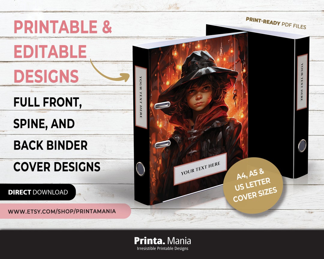 Halloween Witch Printable Binder Editable Cover & Spines 3 Sizes, 5 ...