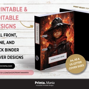 Halloween Witch Printable Binder Editable Cover & Spines 3 Sizes, 5 ...