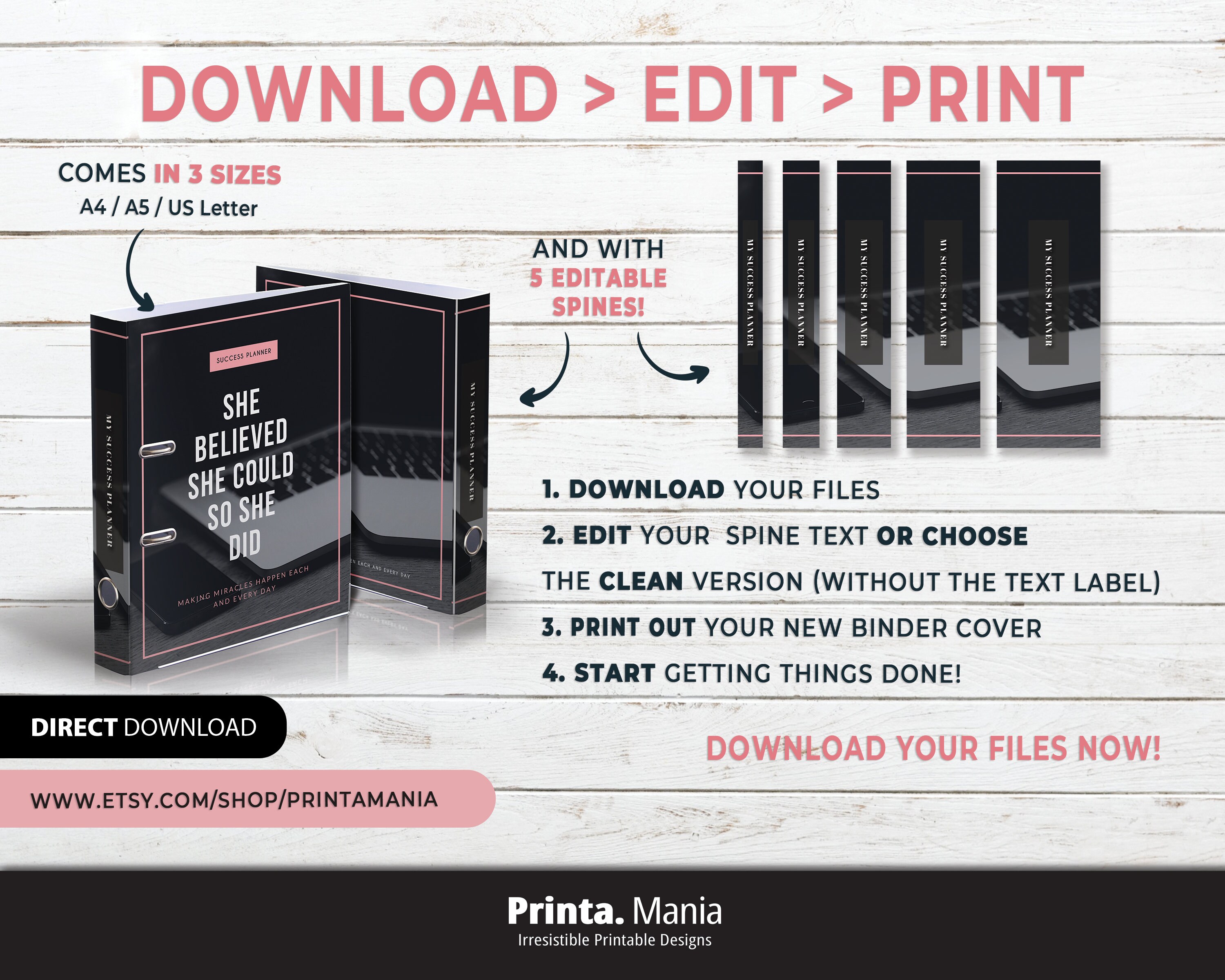 Success Binder Printable Cover Productivity Planner Cover 3 Sizes, 5 ...