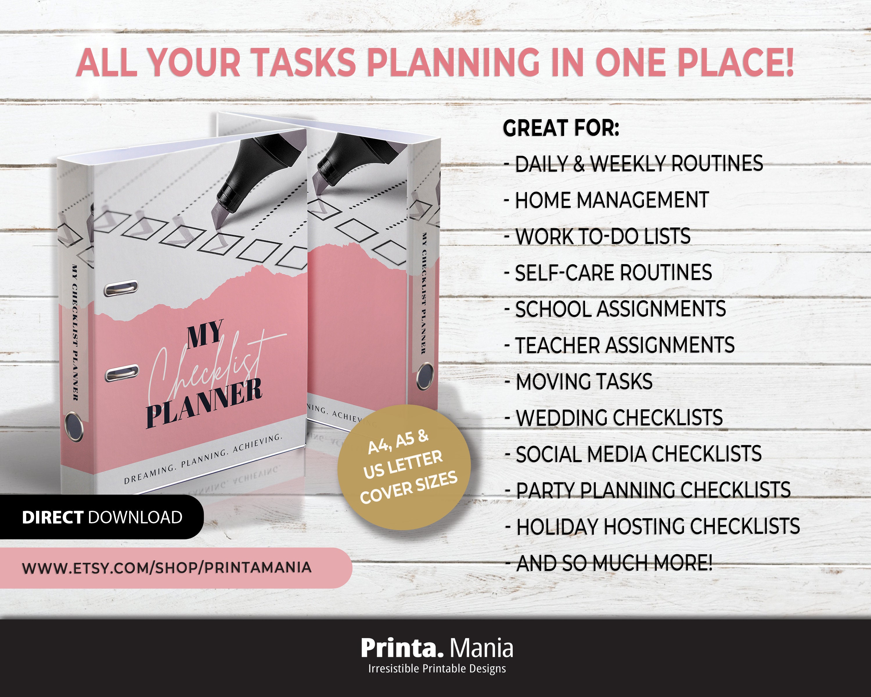 Checklist Binder Printable Cover Task Planner Cover 3 - Etsy