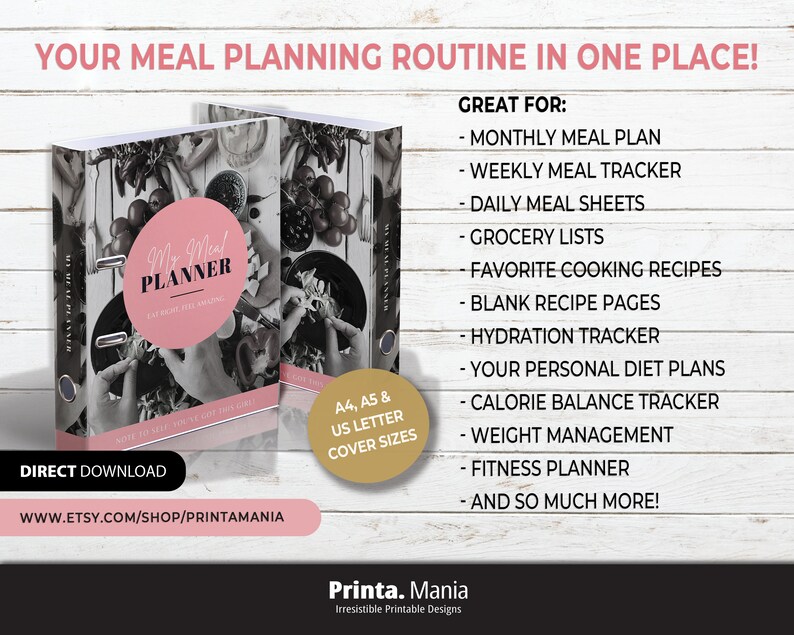 Meal Binder Printable Cover Meal Planner Cover 3 Sizes, 5 Editable ...