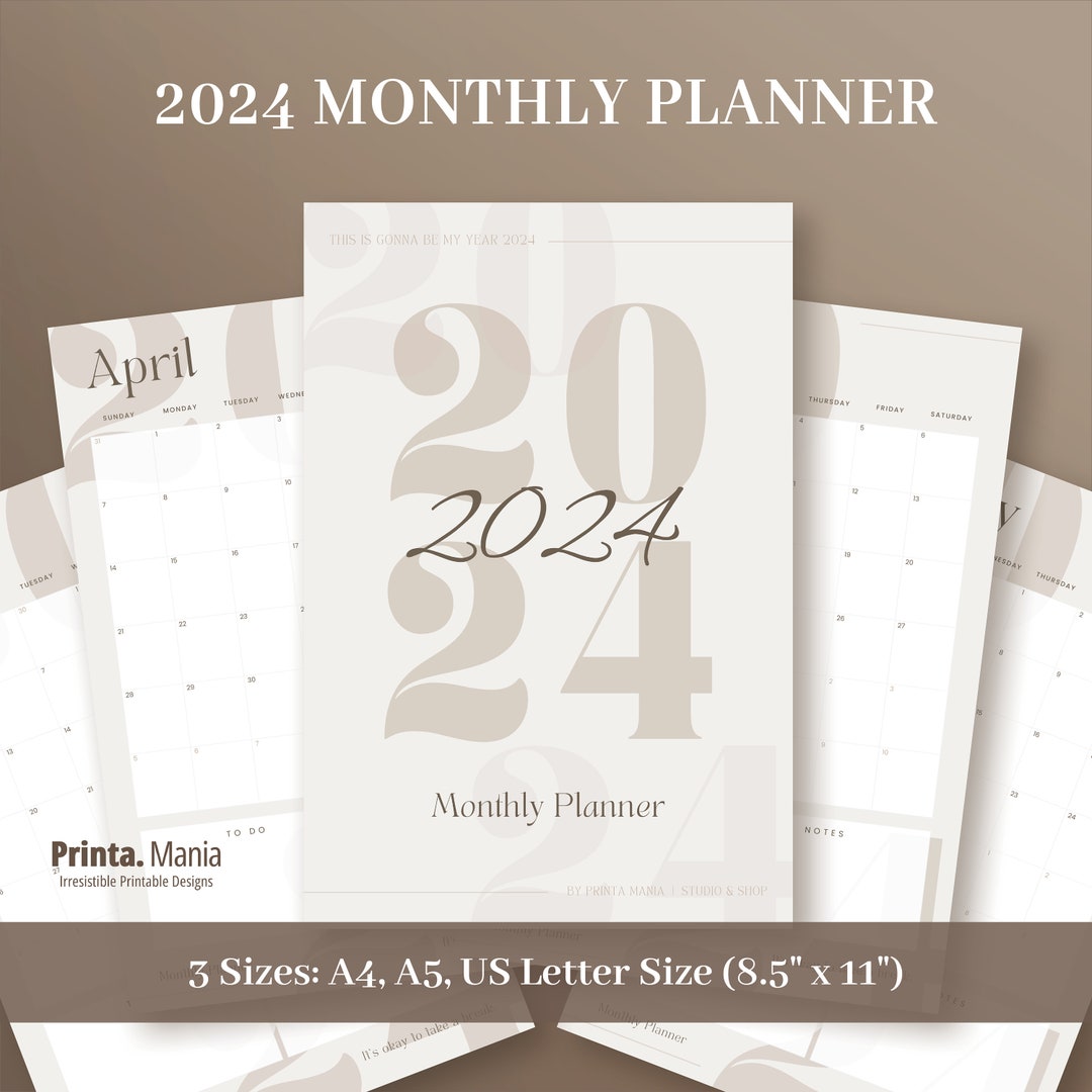 2024 Monthly Planner Printable 2024 Dated Calendar A4, A5, Letter ...