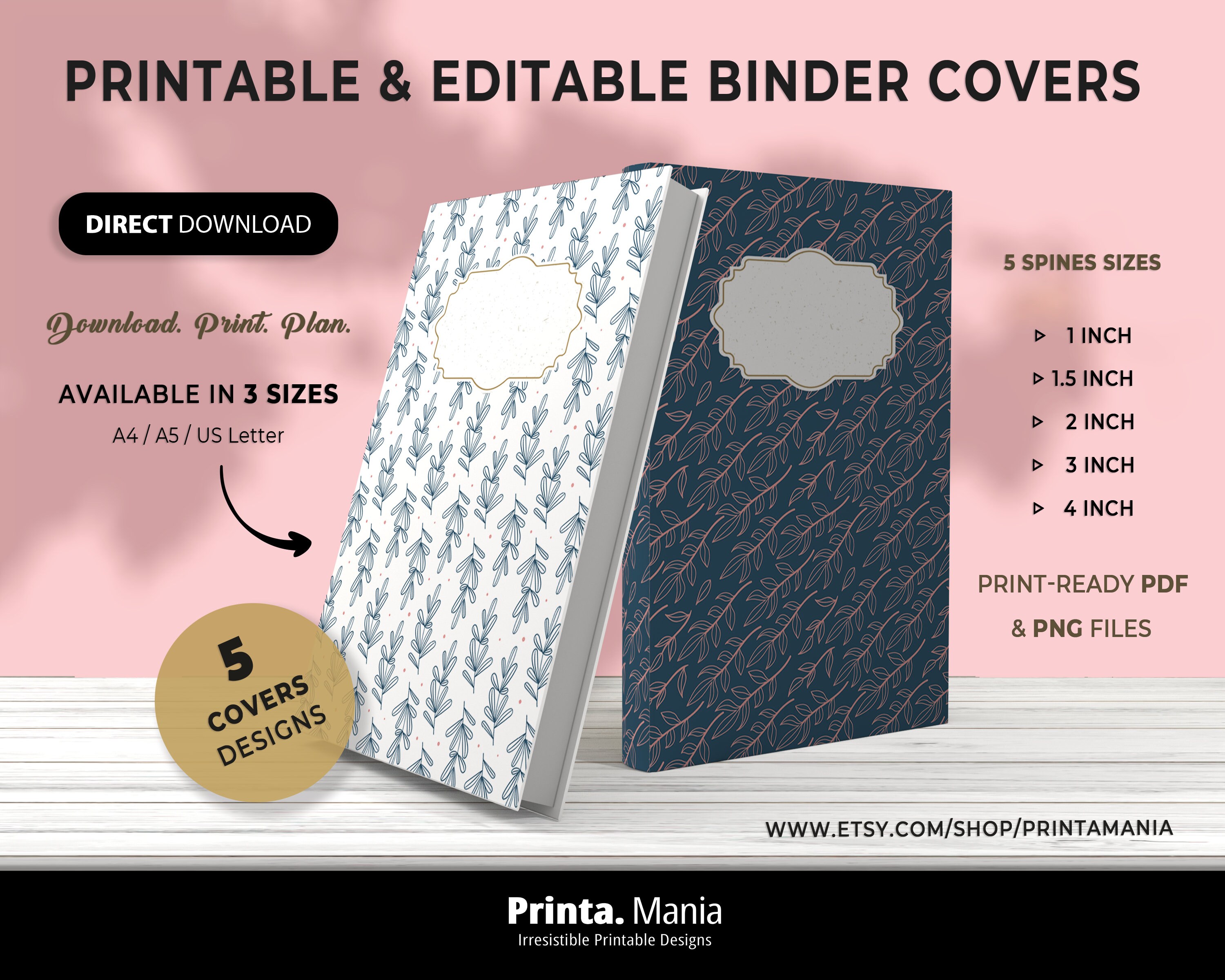 Personalized Binder Covers & Spines Printable Editable Covers Spines 5 ...