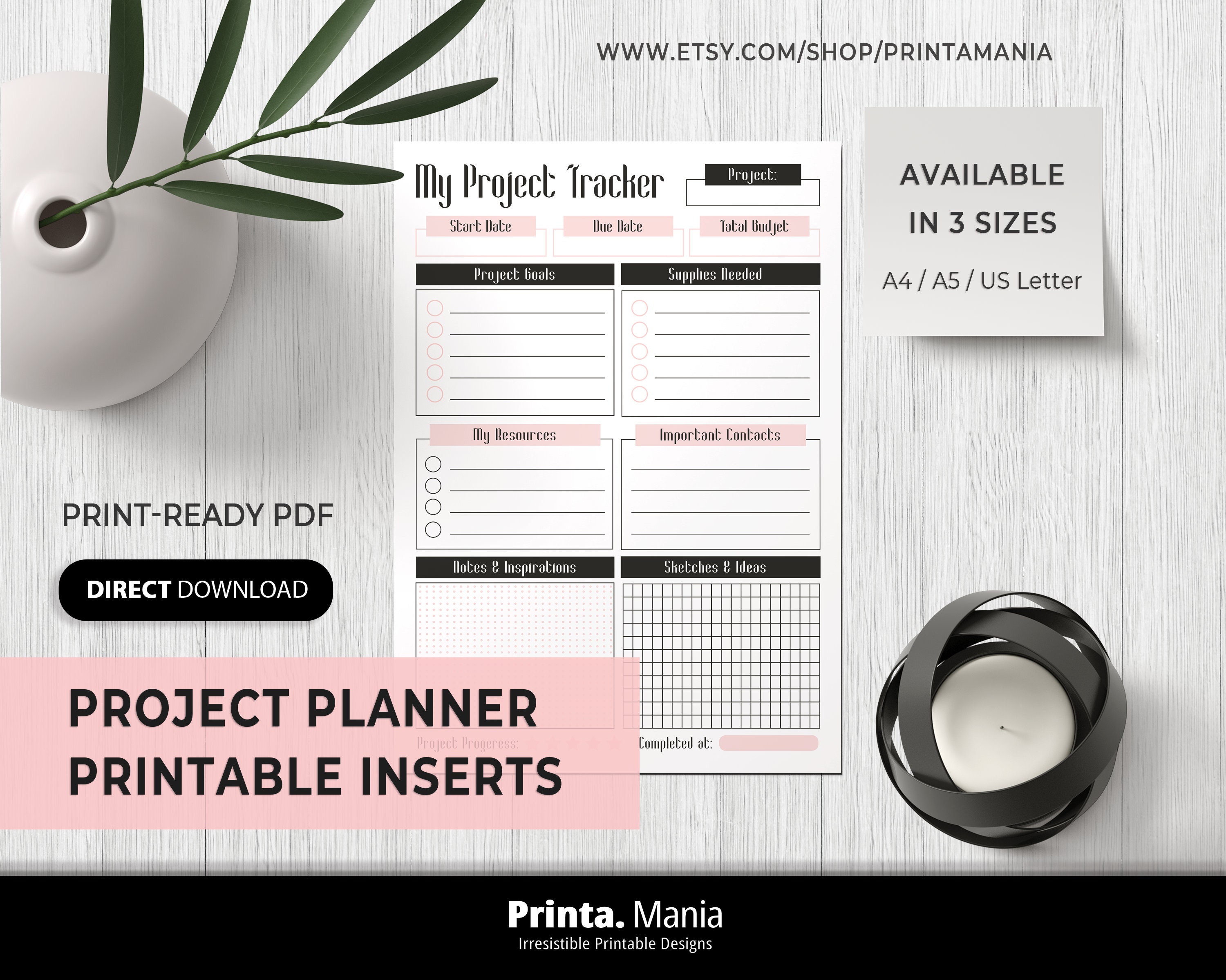 Project Planner Printable A4, A5, US Letter Project Tracker, Business ...