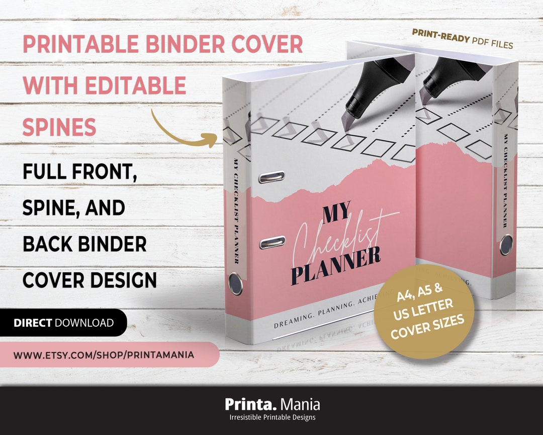 Checklist Binder Printable Cover | Task Planner Cover | 3 Sizes 5 ...