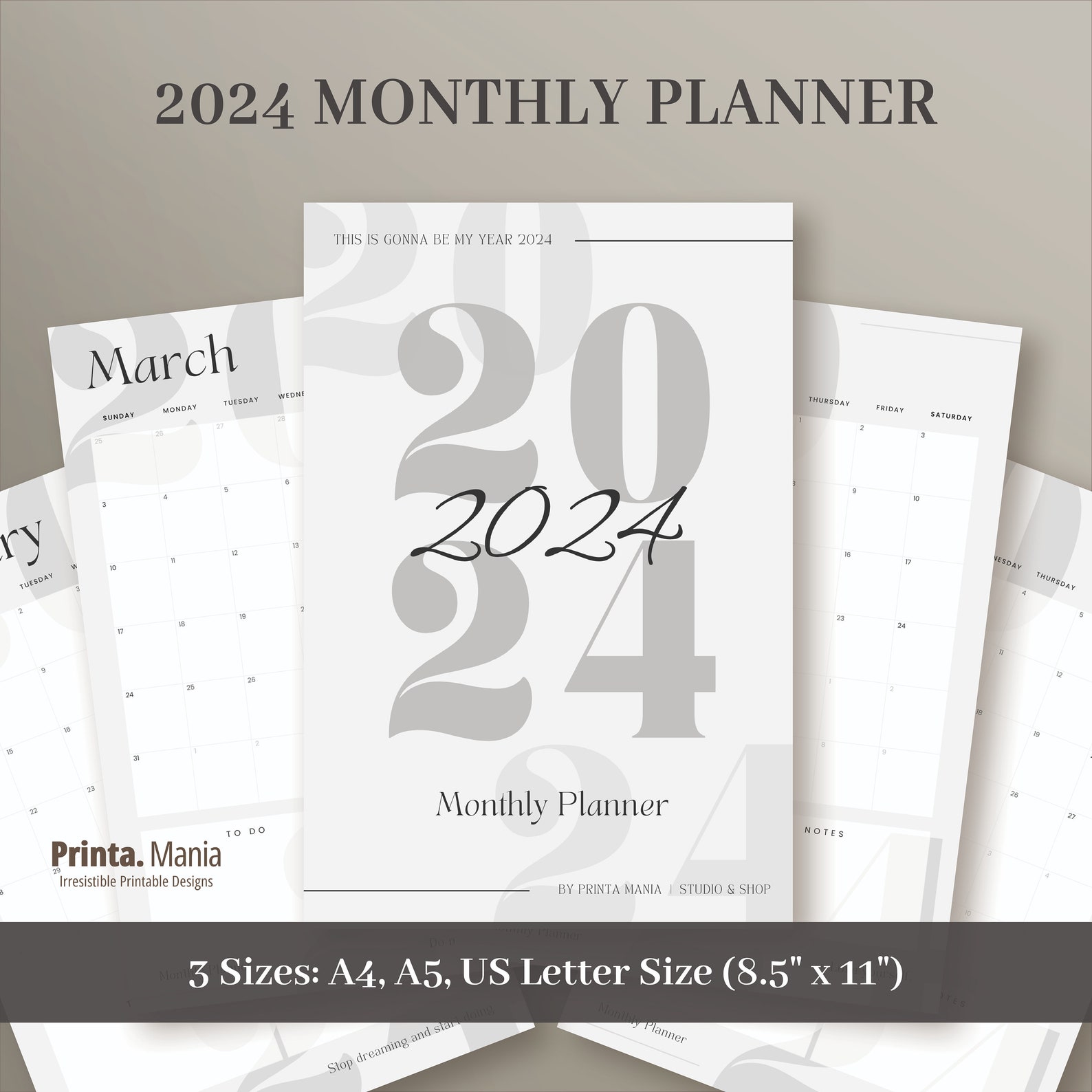 2024 Monthly Planner Printable 2024 Dated Calendar A4, A5, Letter ...