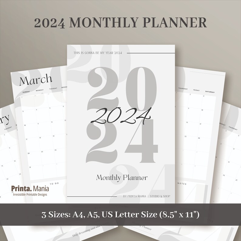 2024 Monthly Planner Printable 2024 Dated Calendar A4, A5, Letter ...