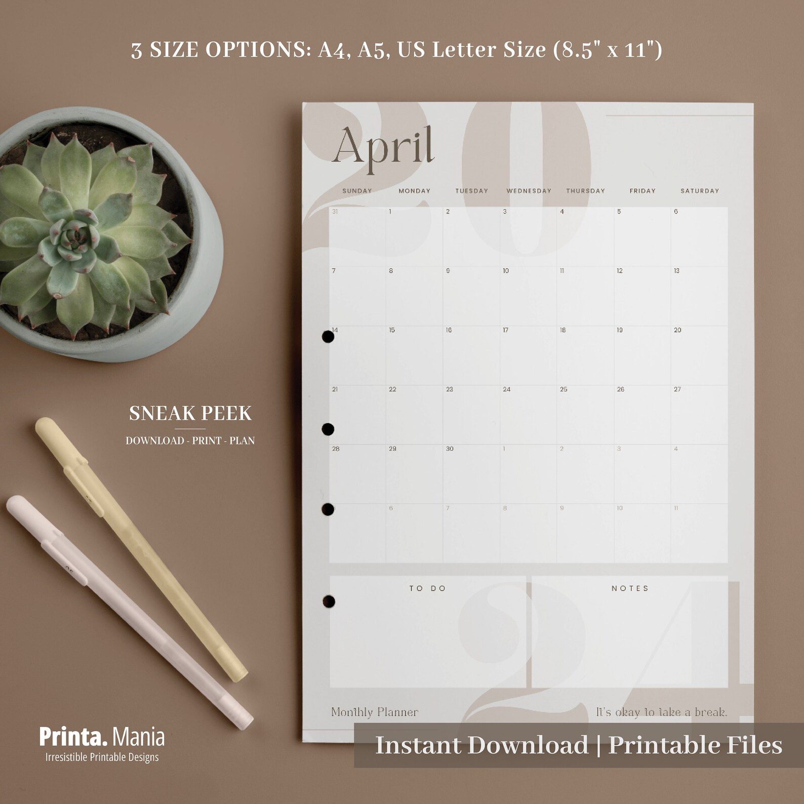 2024 Monthly Planner Printable 2024 Dated Calendar A4, A5, Letter ...