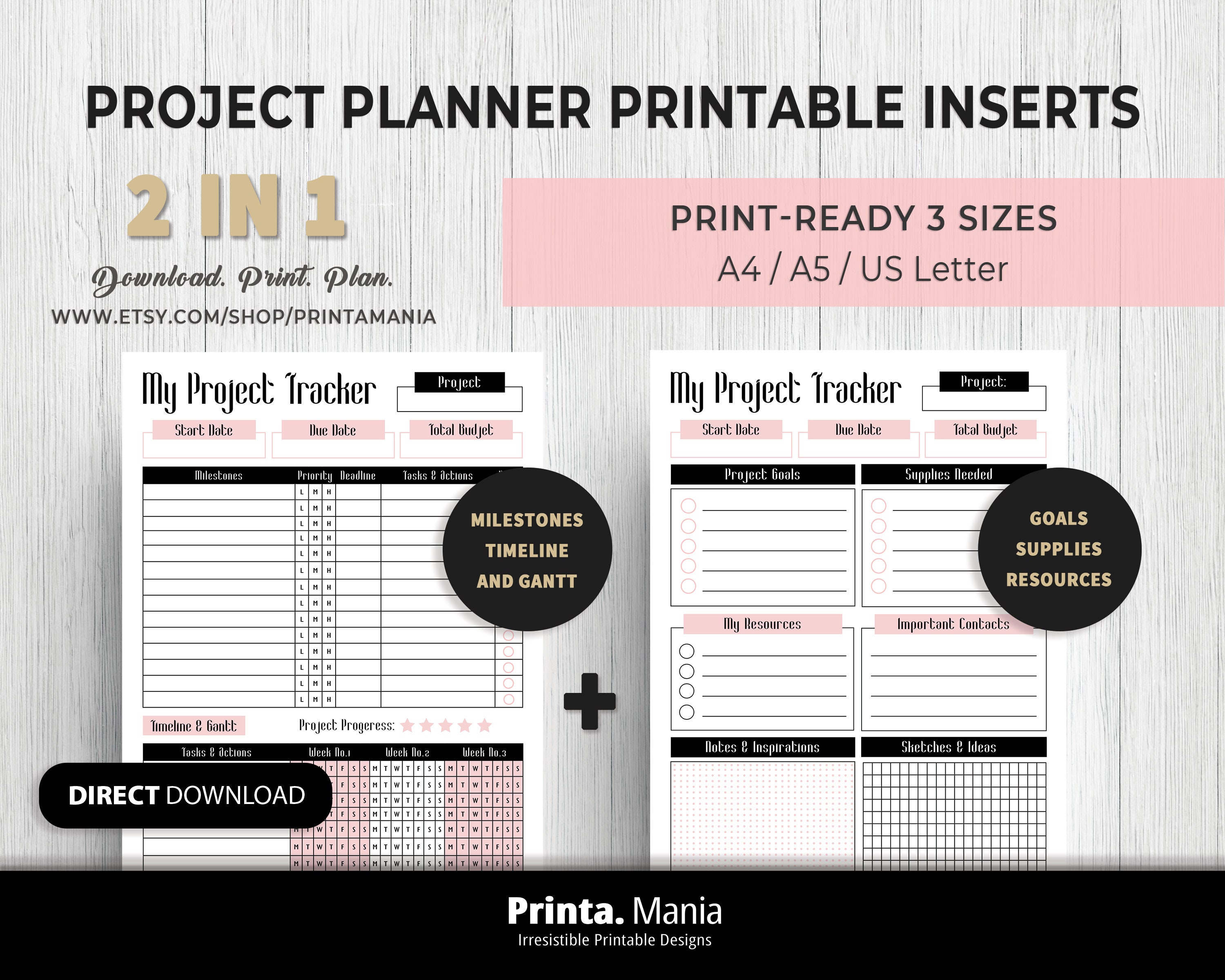 Project Planner Printable A4, A5, US Letter Project Tracker, Business ...