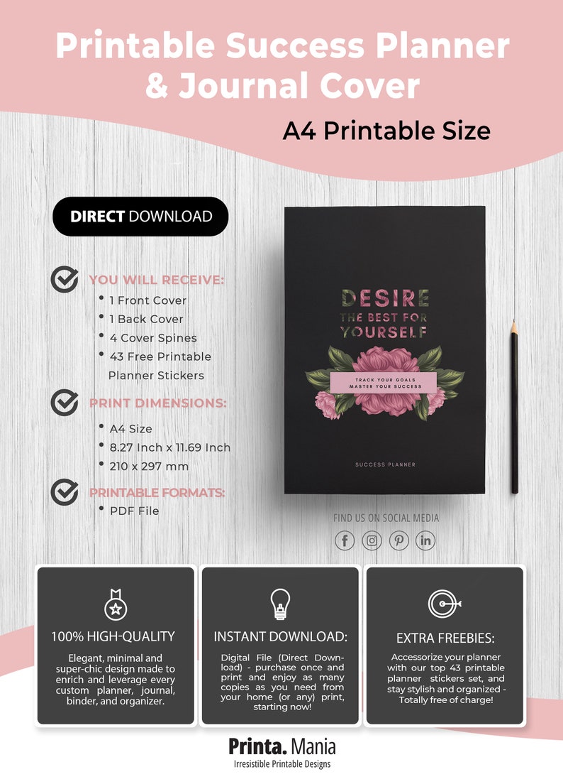 A4 Printable Planner Cover Binder Cover Spines Planner - Etsy