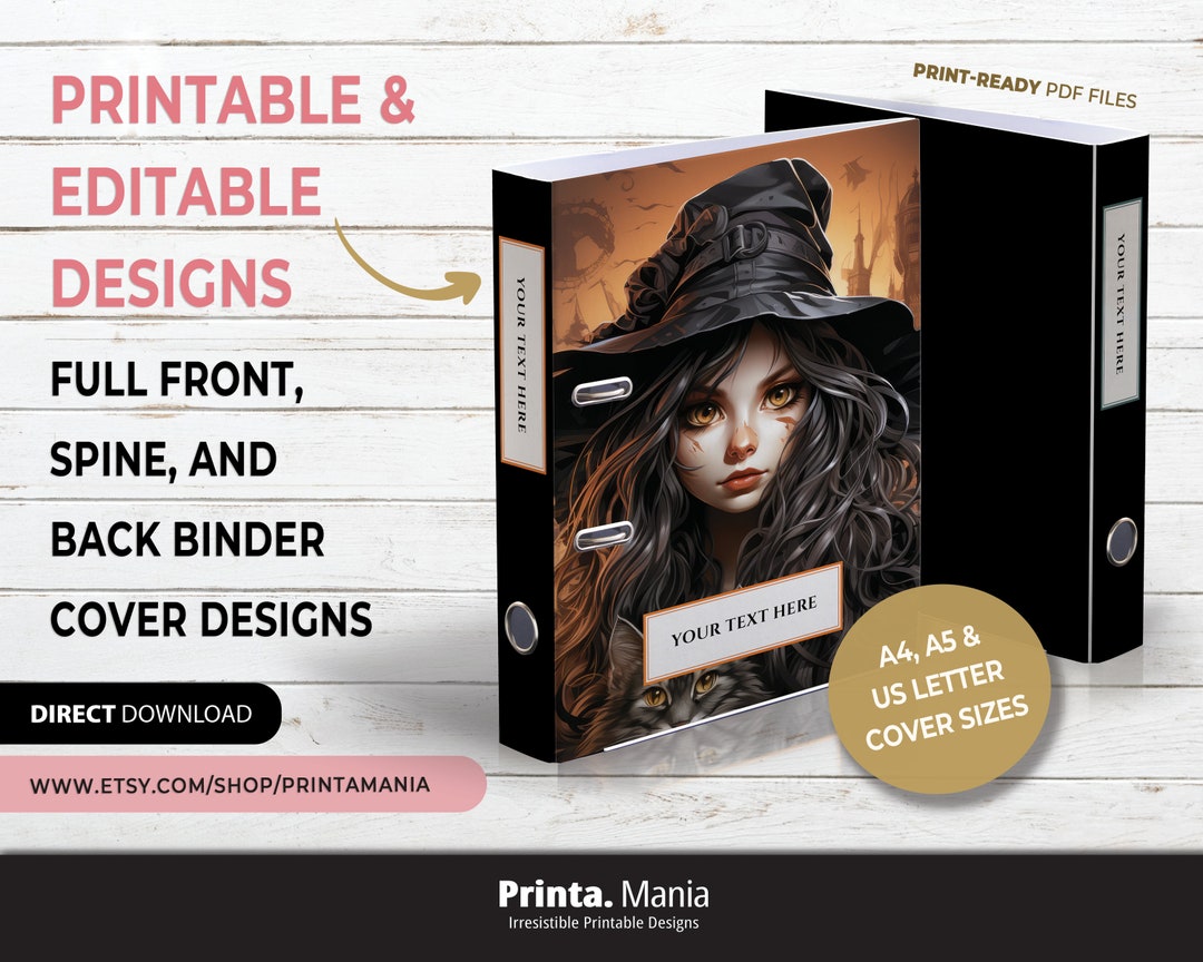 Halloween Witch Printable Binder Editable Cover & Spines 3 Sizes, 5 ...