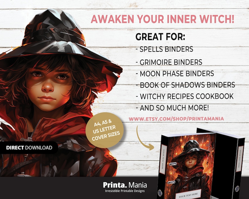 Halloween Witch Printable Binder Editable Cover & Spines 3 Sizes, 5 ...