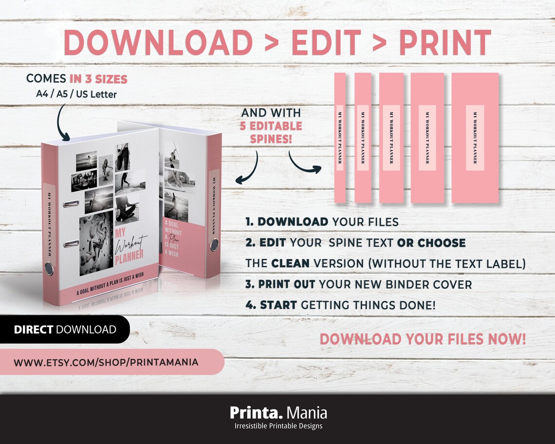 Workout Binder Printable Cover | Workout Planner Cover | 3 Sizes, 5 ...