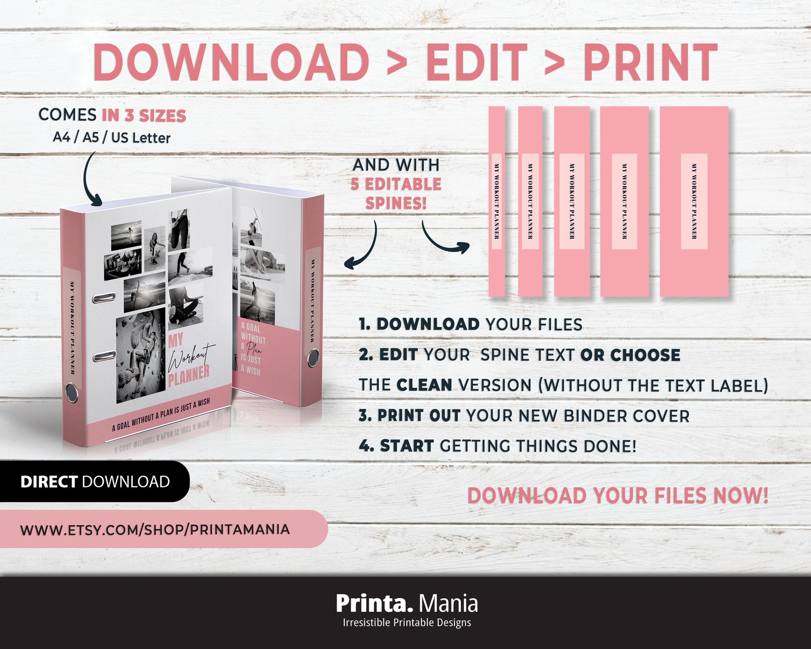 Workout Binder Printable Cover | Workout Planner Cover | 3 Sizes, 5 ...