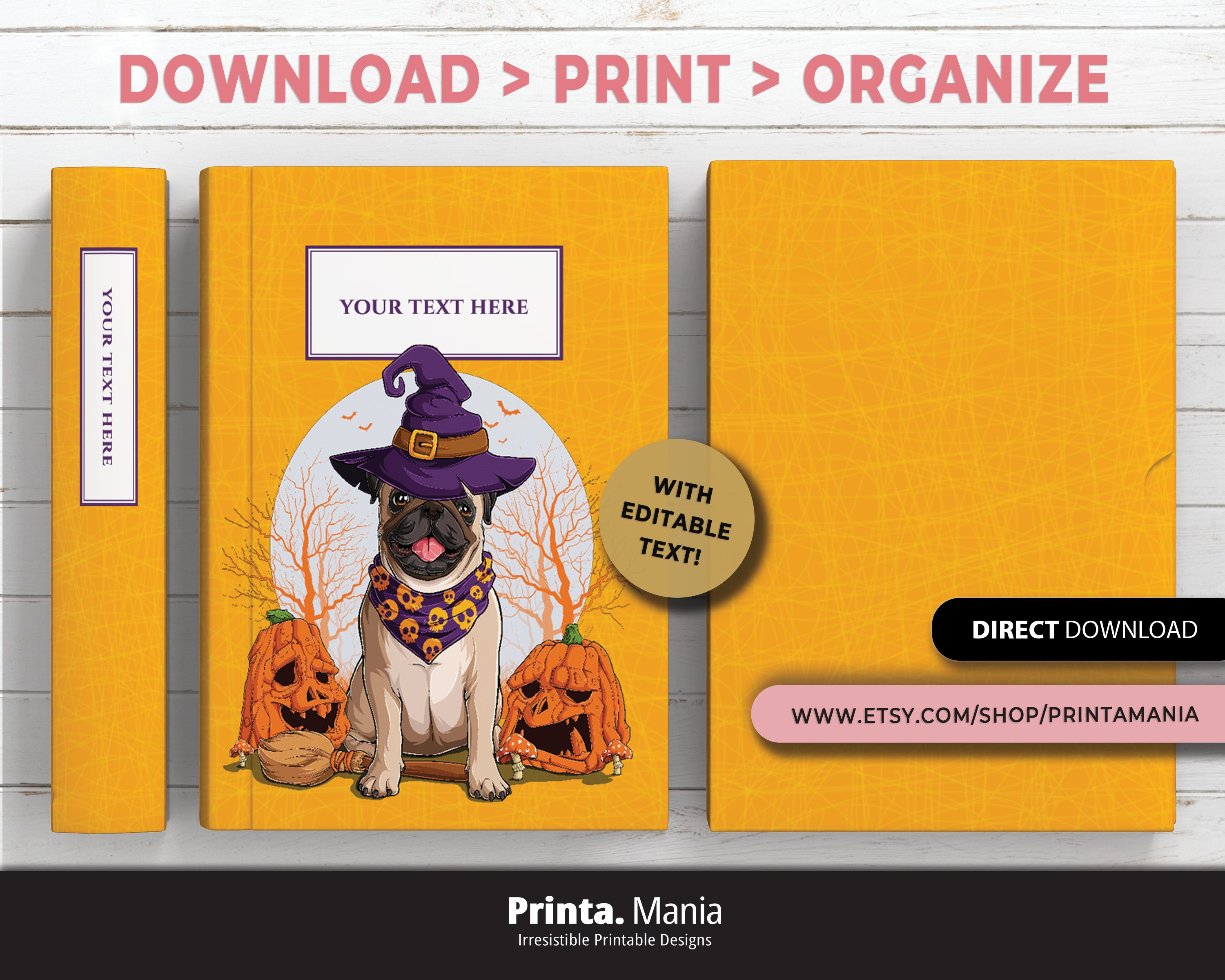 Halloween Printable Binder Covers Set Editable Covers Spines 3 Designs ...