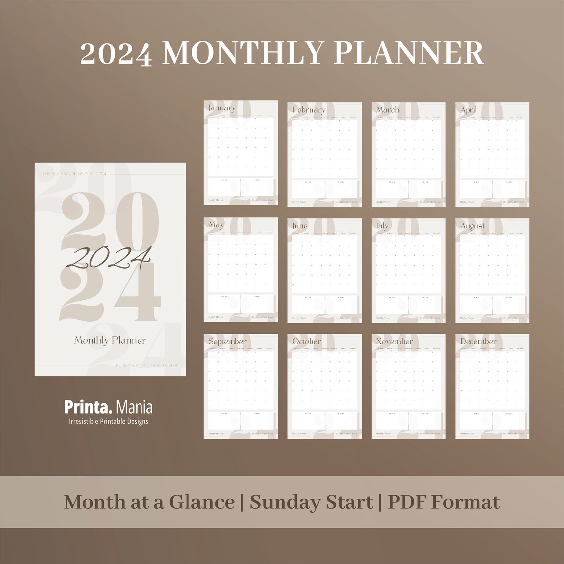 2024 Monthly Planner Printable 2024 Dated Calendar A4, A5, Letter ...