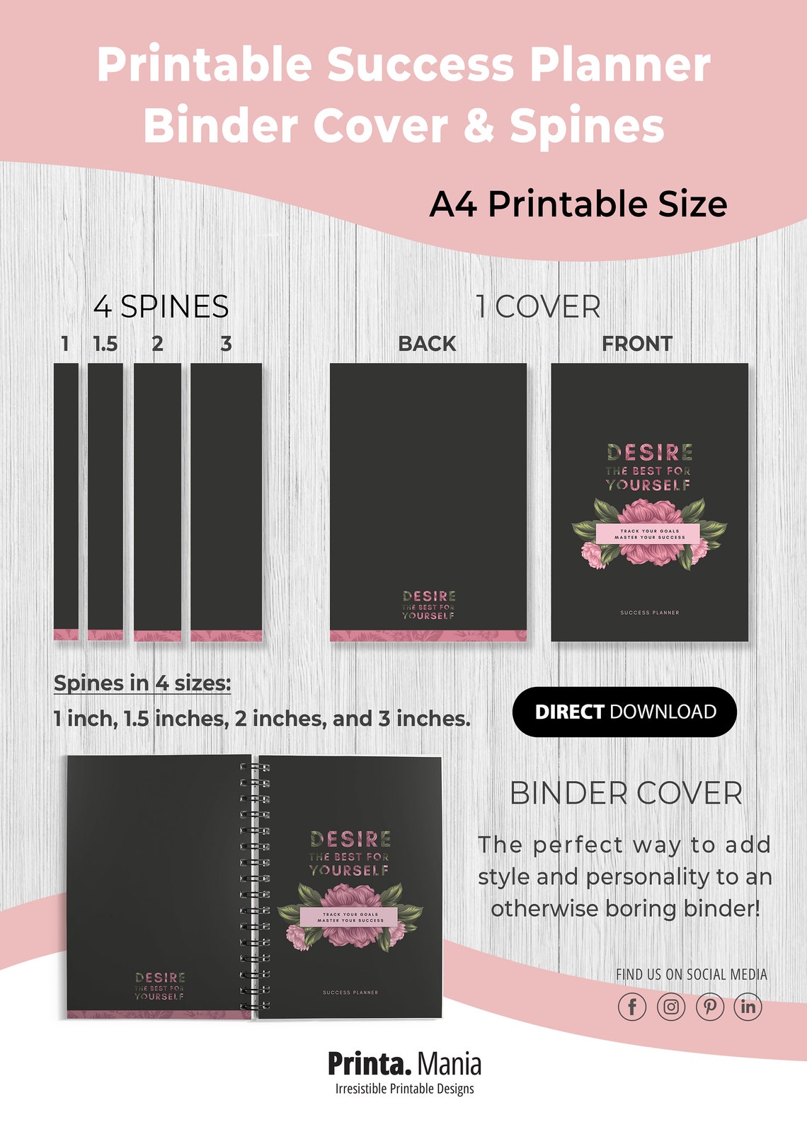 A4 Printable Planner Cover Binder Cover Spines Planner - Etsy