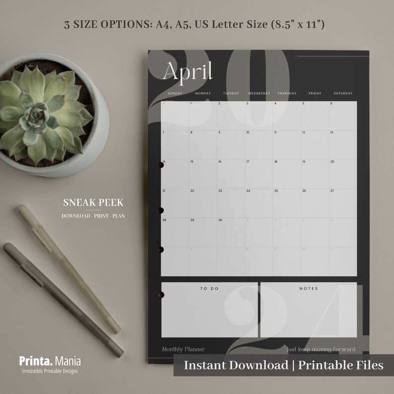 2024 Monthly Planner Printable 2024 Dated Calendar A4, A5, Letter ...
