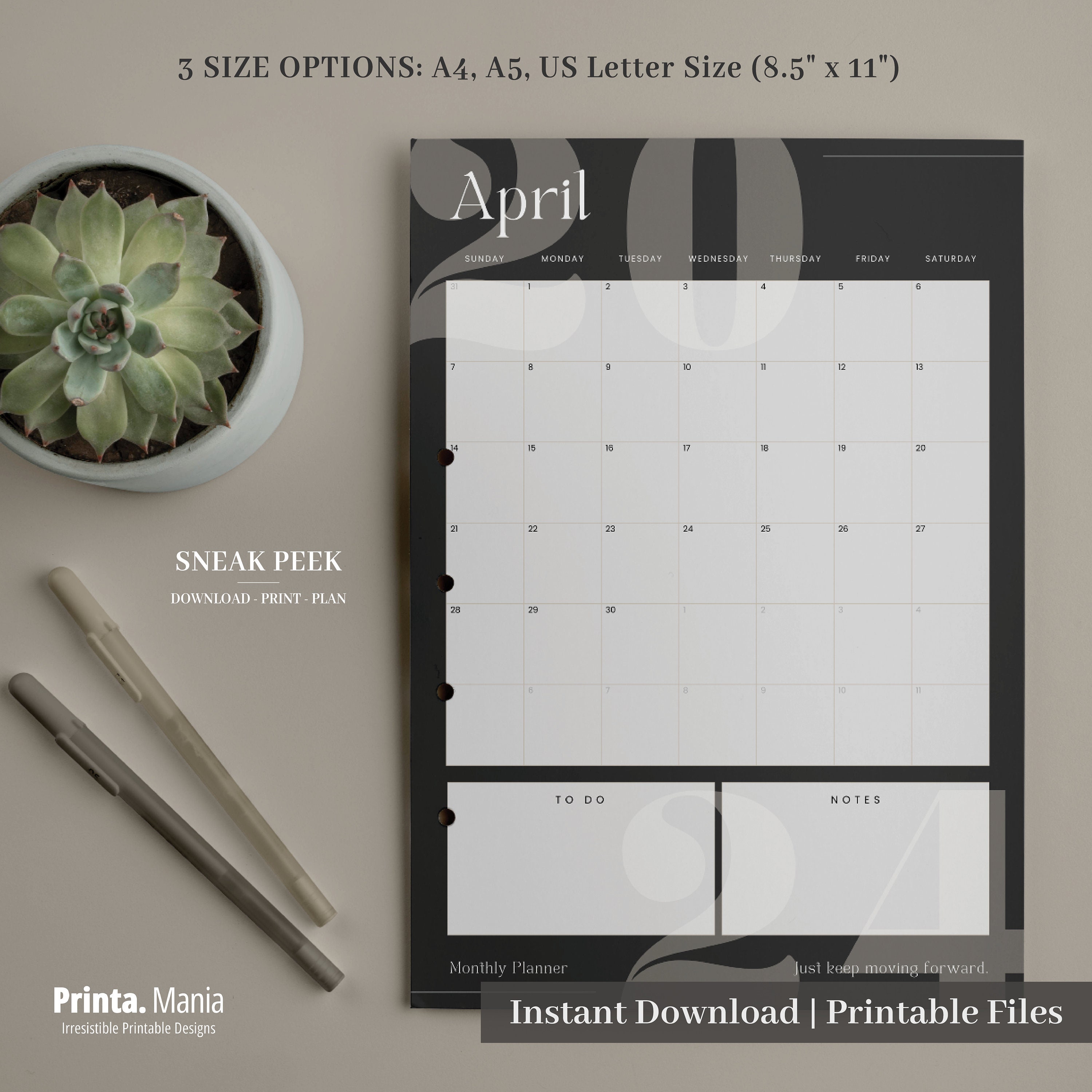 2024 Monthly Planner Printable 2024 Dated Calendar A4, A5, Letter ...