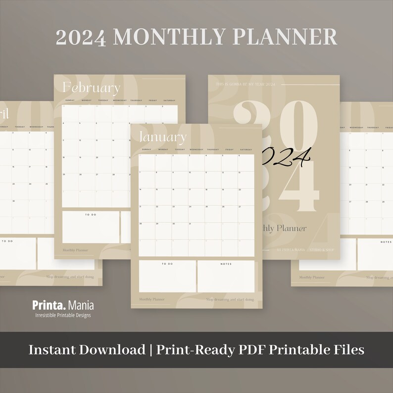 2024 Monthly Planner Printable 2024 Dated Calendar A4, A5, Letter ...