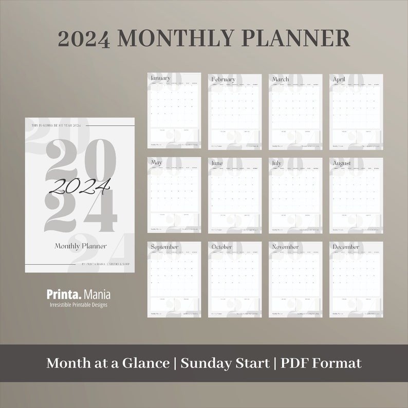 2024 Monthly Planner Printable 2024 Dated Calendar A4, A5, Letter ...