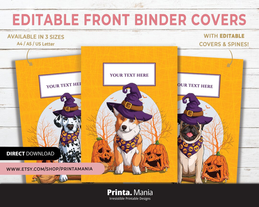Halloween Printable Binder Covers Set Editable Covers Spines 3 Designs ...