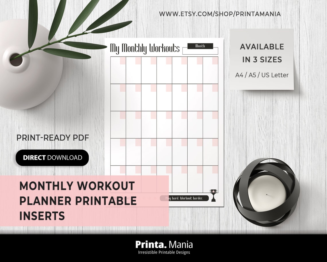 Workout Planner Printable A4, A5, US Letter Fitness Planner, Weekly ...