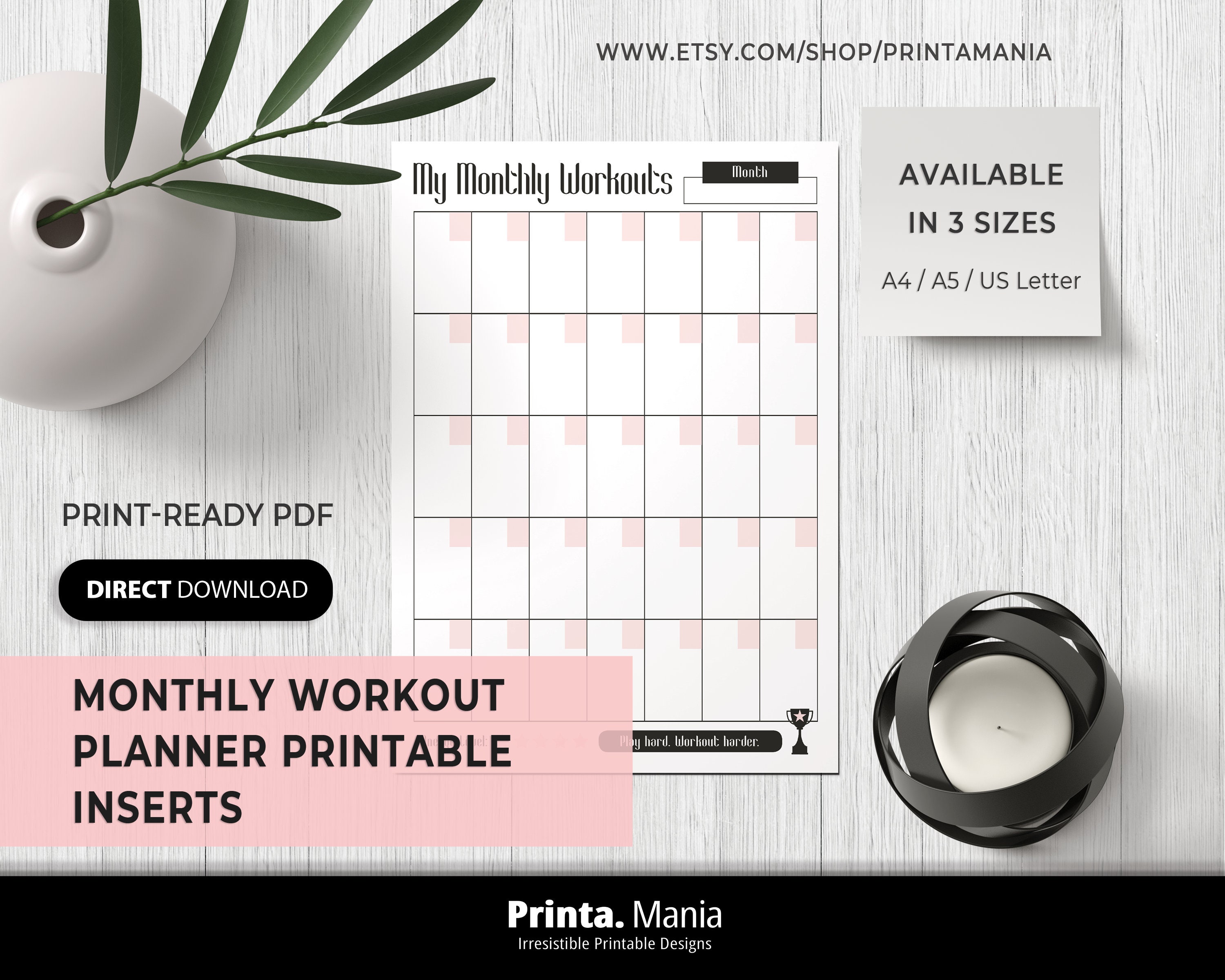 Workout Planner Printable A4, A5, US Letter Fitness Planner, Weekly ...