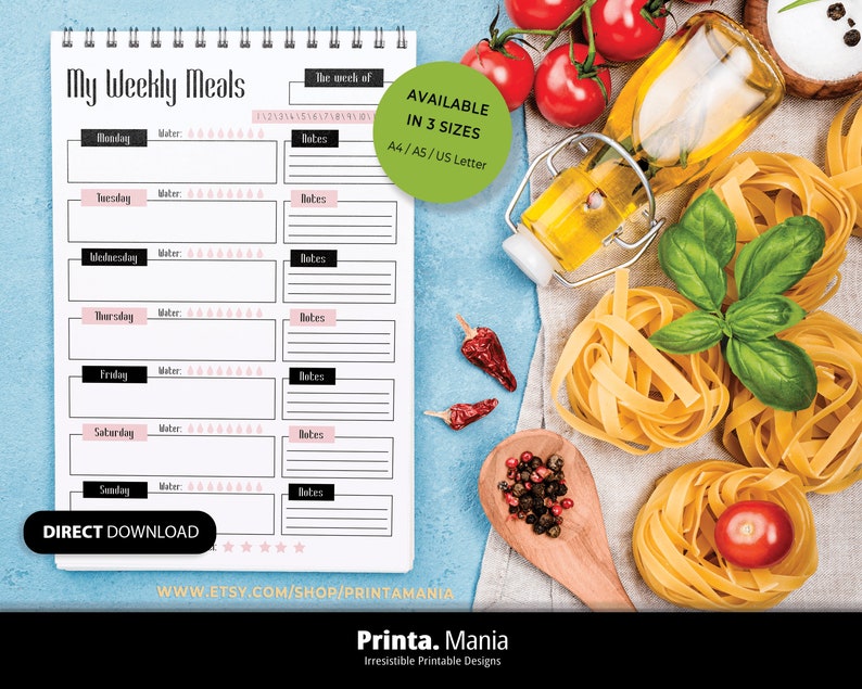 Meal Planner Printable A4, A5, US Letter Weekly Meal Planner, Diet ...