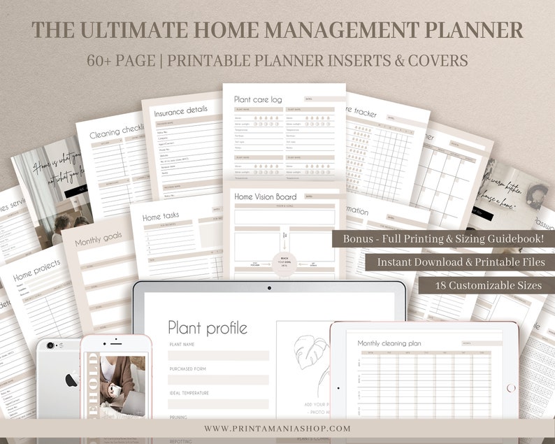 Home Management Planner Printable Bundle 60+ Inserts 18 Sizes ...