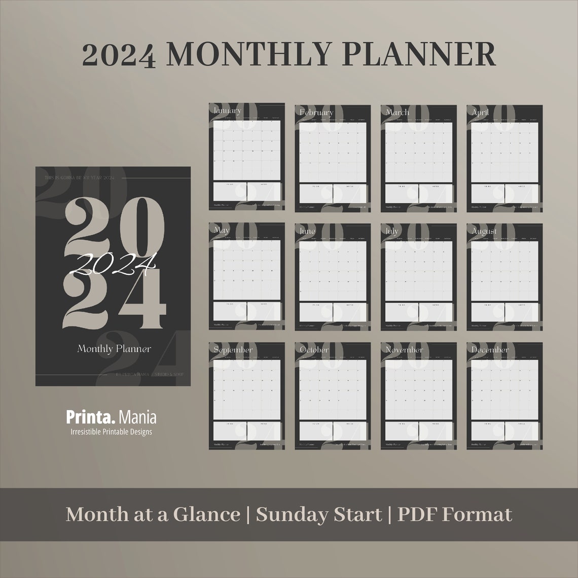 2024 Monthly Planner Printable 2024 Dated Calendar A4, A5, Letter ...