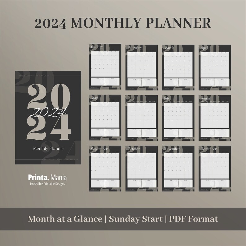 2024 Monthly Planner Printable 2024 Dated Calendar A4, A5, Letter ...