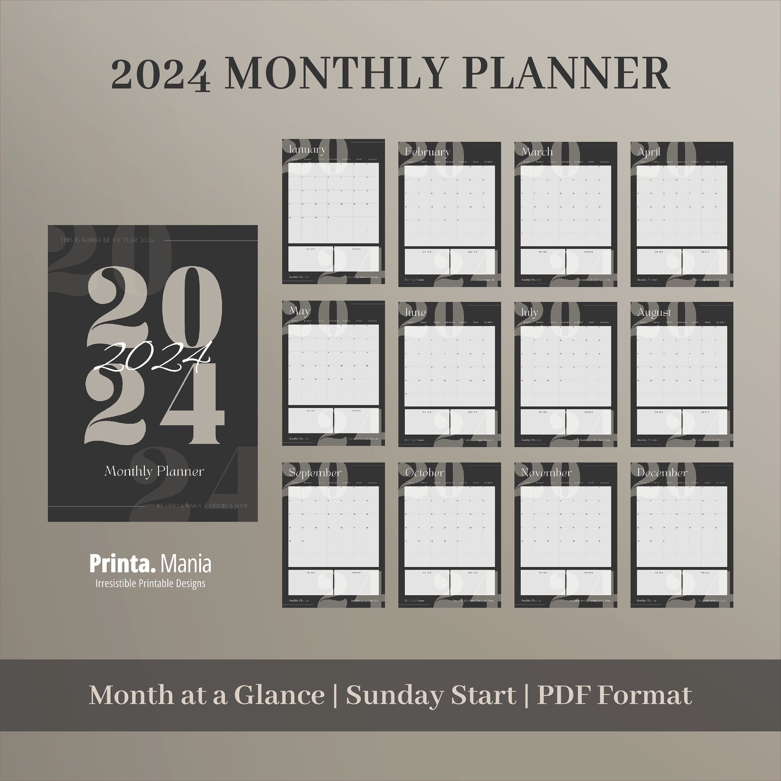 2024 Monthly Planner Printable 2024 Dated Calendar A4, A5, Letter ...