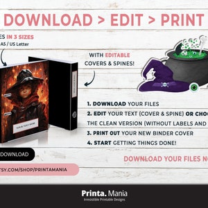 Halloween Witch Printable Binder Editable Cover & Spines 3 Sizes, 5 ...