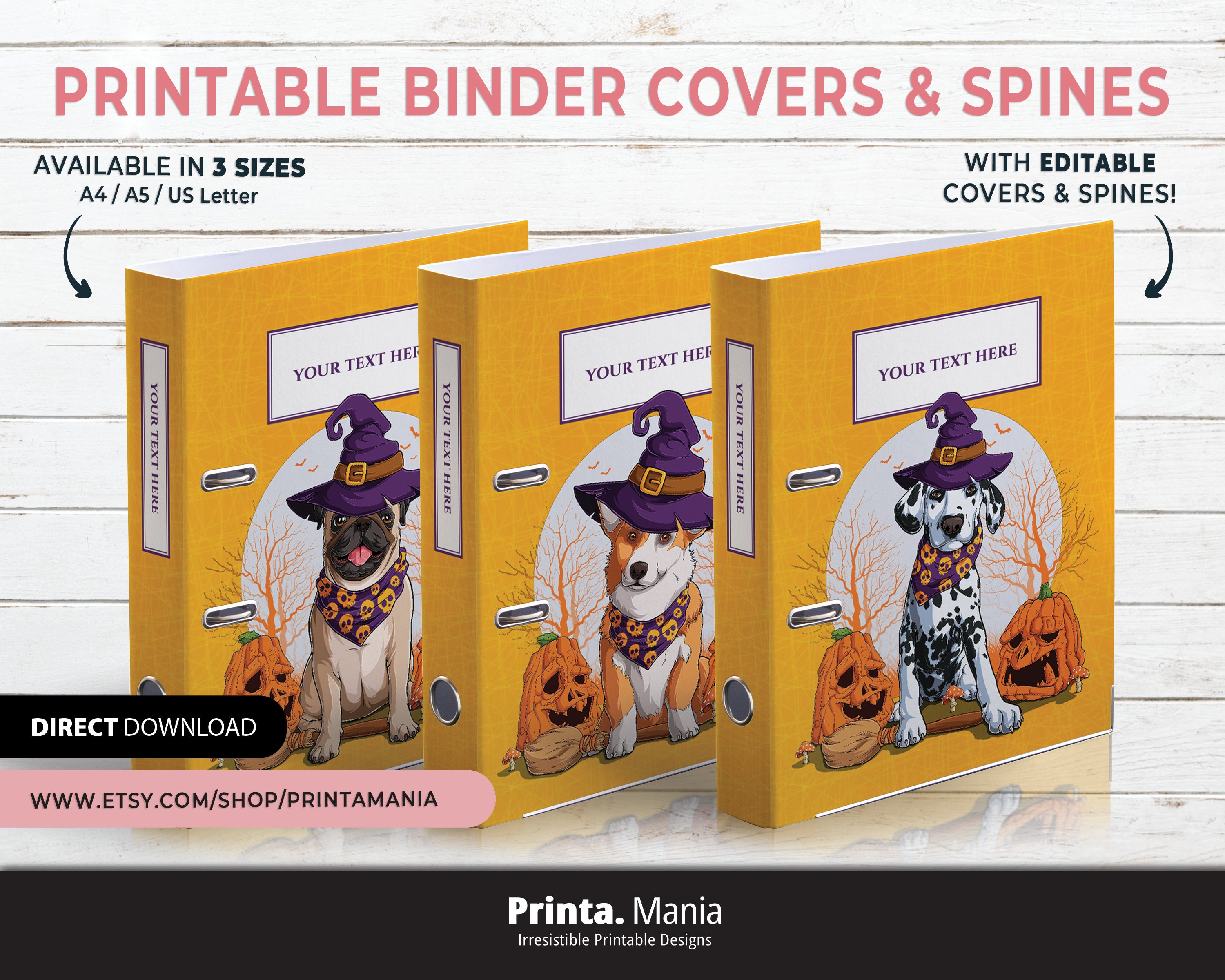 Halloween Printable Binder Covers Set Editable Covers Spines 3 Designs ...