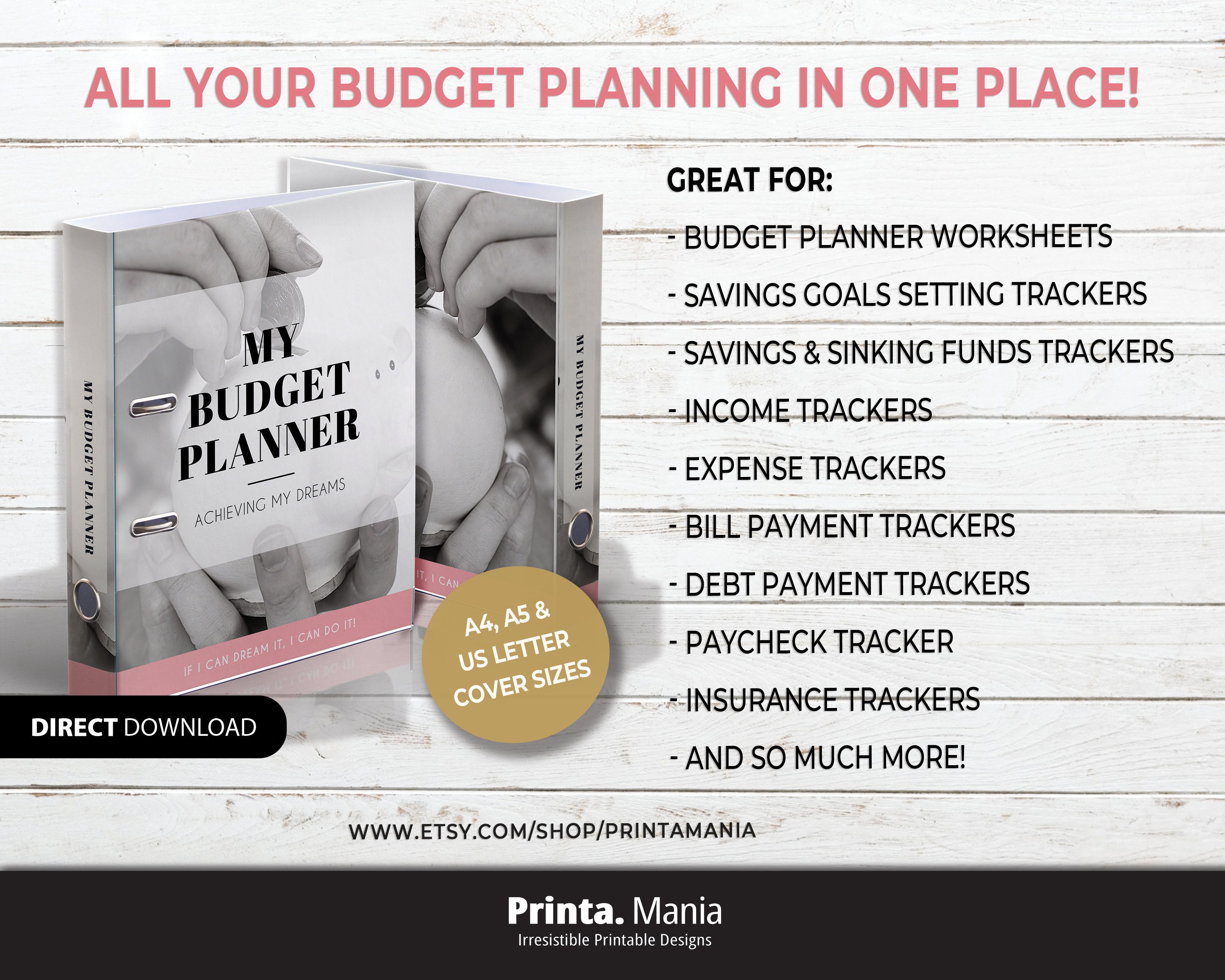 Budget Binder Printable Cover Budget Planner Cover 3 Sizes, 5 Editable ...