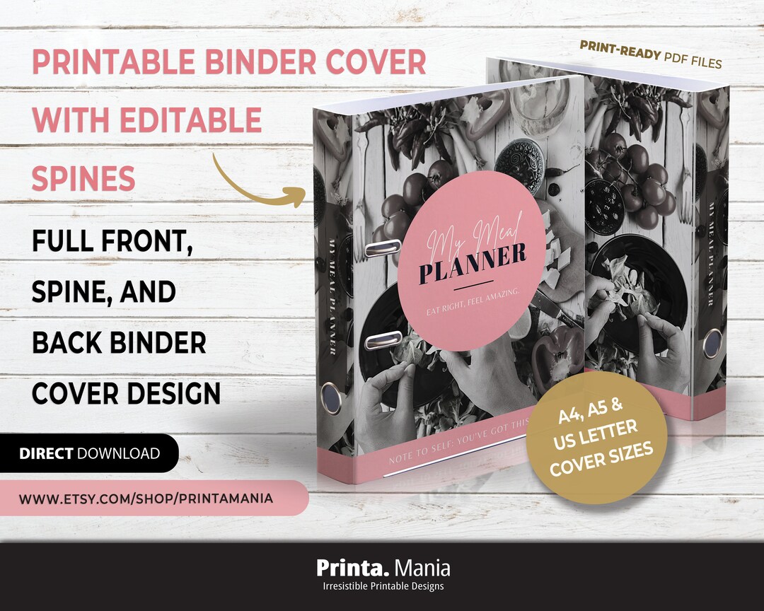 Meal Binder Printable Cover | Meal Planner Cover | 3 Sizes, 5 Editable ...