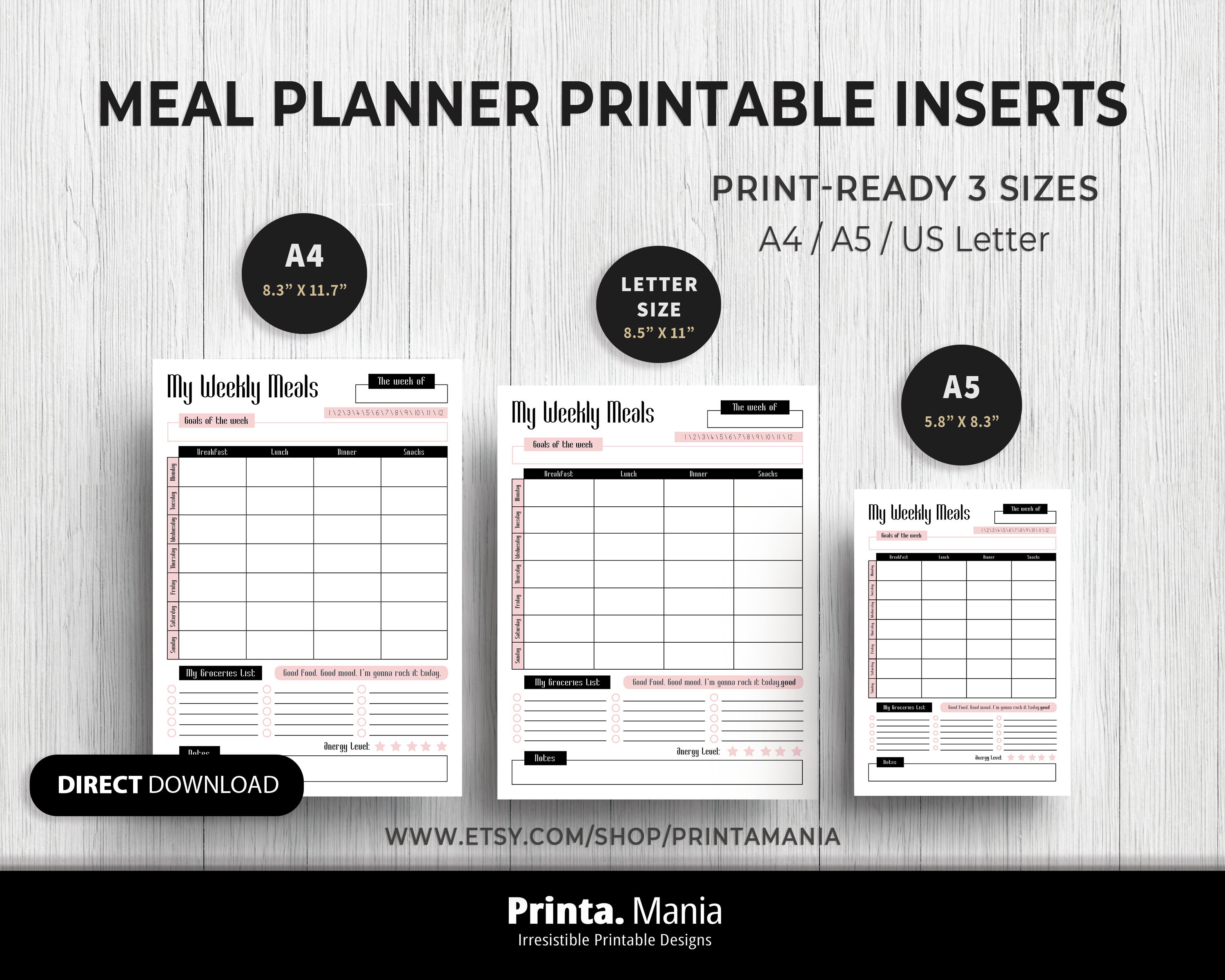 Meal Planner Printable A4, A5, US Letter Weekly Meal Planner, Diet ...
