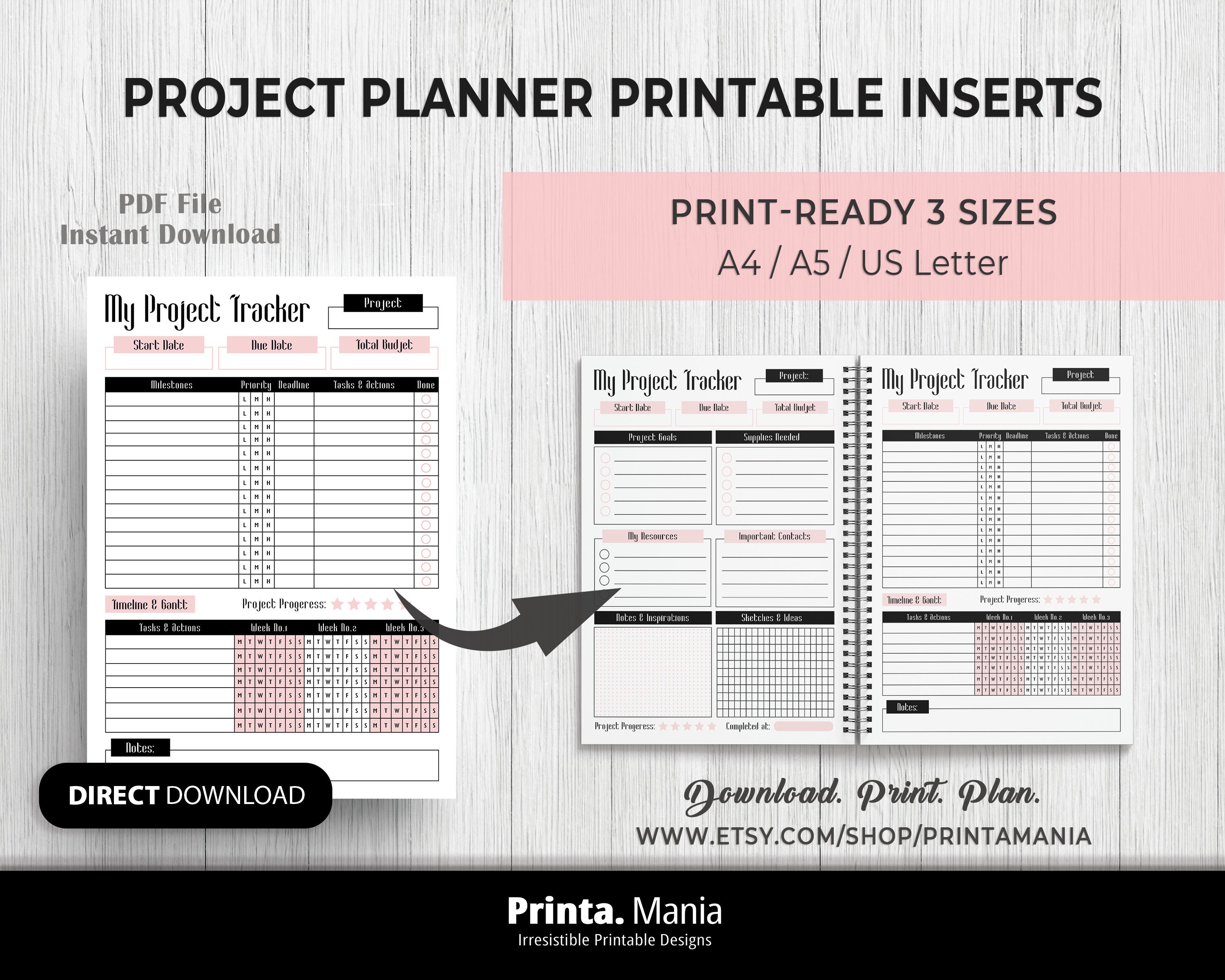 Project Planner Printable A4, A5, US Letter Project Tracker, Business ...