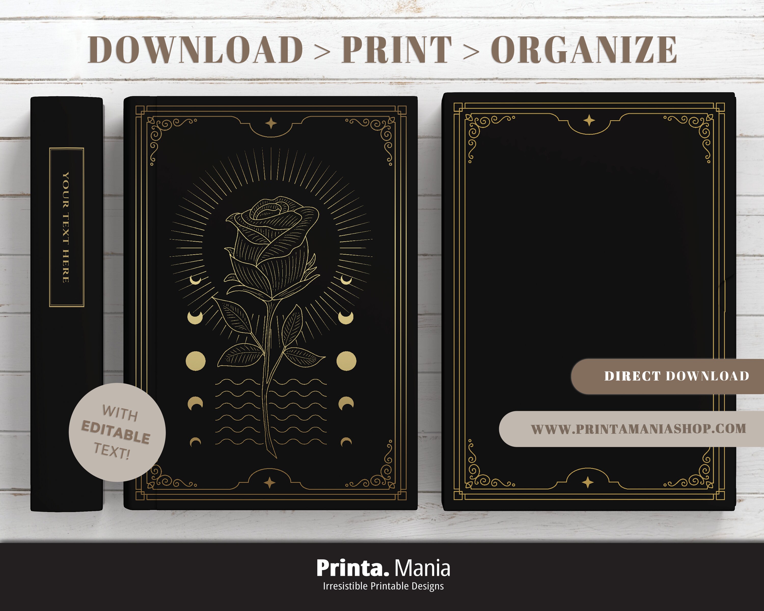 Rose and Moon, Moon Phases, Spell Book, Halloween Witch Binder ...