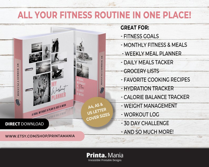 Workout Binder Printable Cover | Workout Planner Cover | 3 Sizes, 5 ...